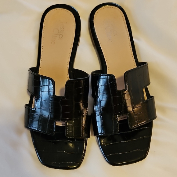 Jessica Cline | Shoes | Jessica Cline Black Crocodile Slide Sandals ...